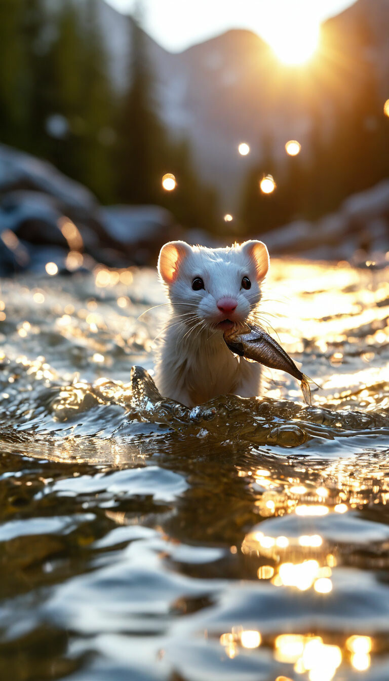 "White ermine, carries fish in its …" — image created in Shedevrum