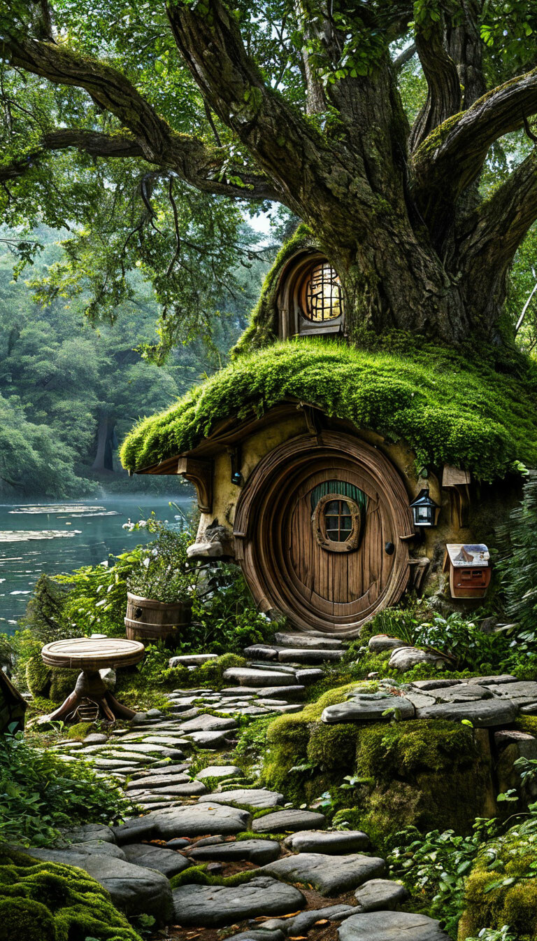 "On the shore of an overgrown lake, in…" — image created in Shedevrum