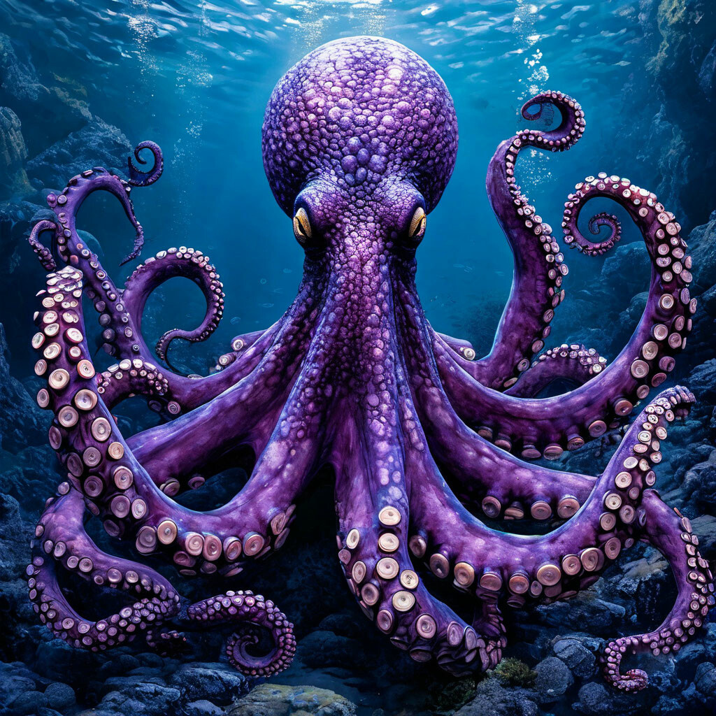 "Purple intelligent giant octopus, …" — image created in Shedevrum