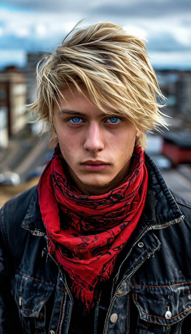 "An emo guy with a red bandana around …" — image created in Shedevrum