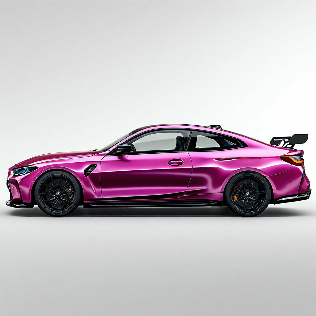 «Темно-розовая BMW M4 GT4 на белом …» — картинка создана в Шедевруме