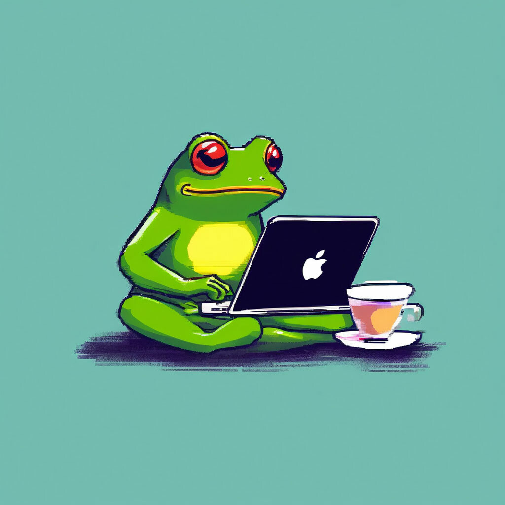 "A frog with a laptop and a cup of coffee meme pixels minimalism ...