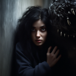«A woman hides in a dark corner from a…» — video created in Shedevrum