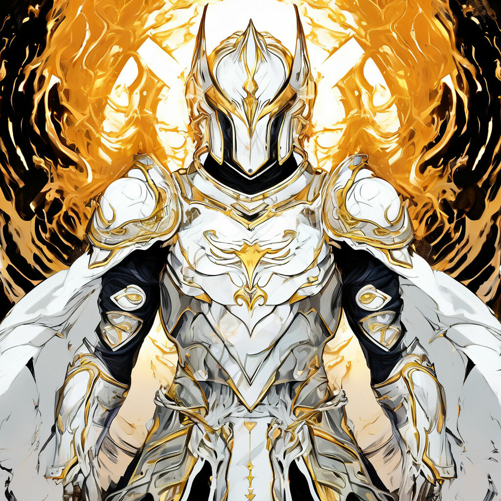 "A man warrior in shiny armor, smooth armor flowing around drops of ...