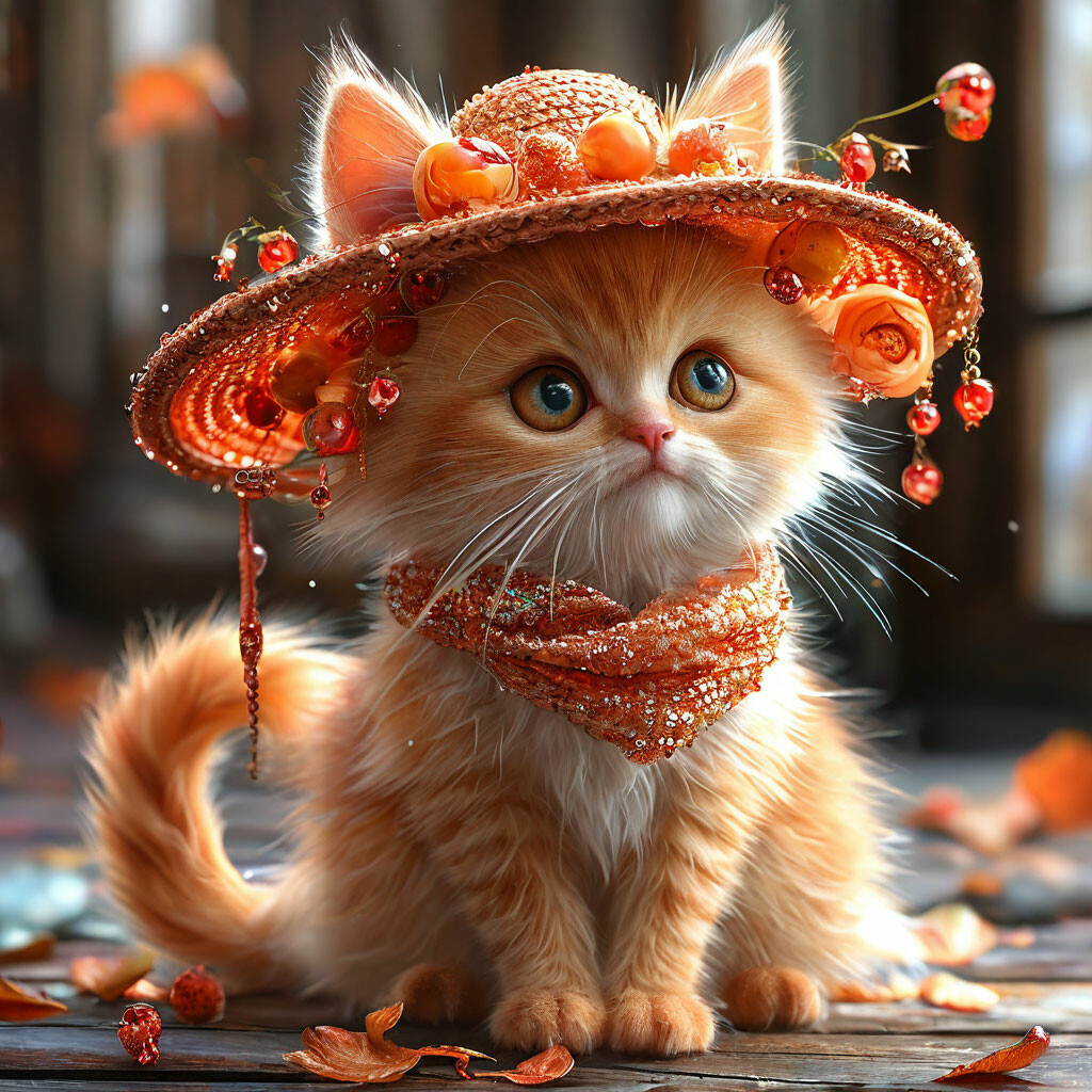 "|Peach| a cute peach fluffy cat has its tail tucked between its legs ...