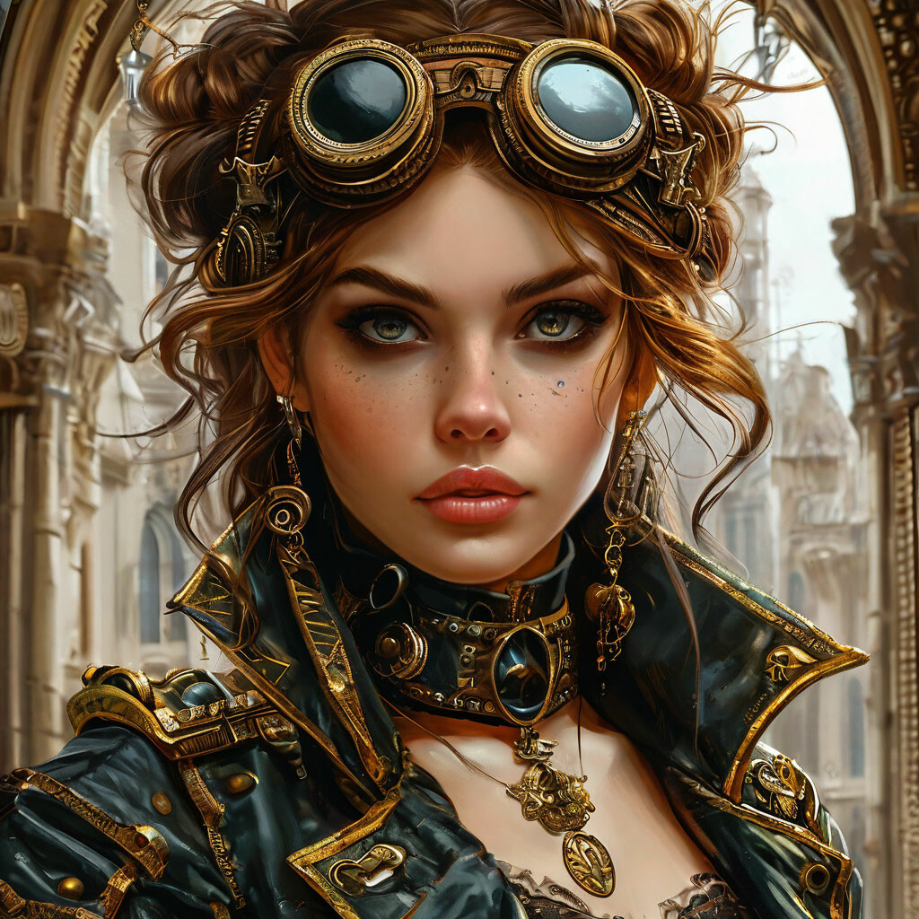 "A legendary girl in the style of steampunk rock." — image created in ...