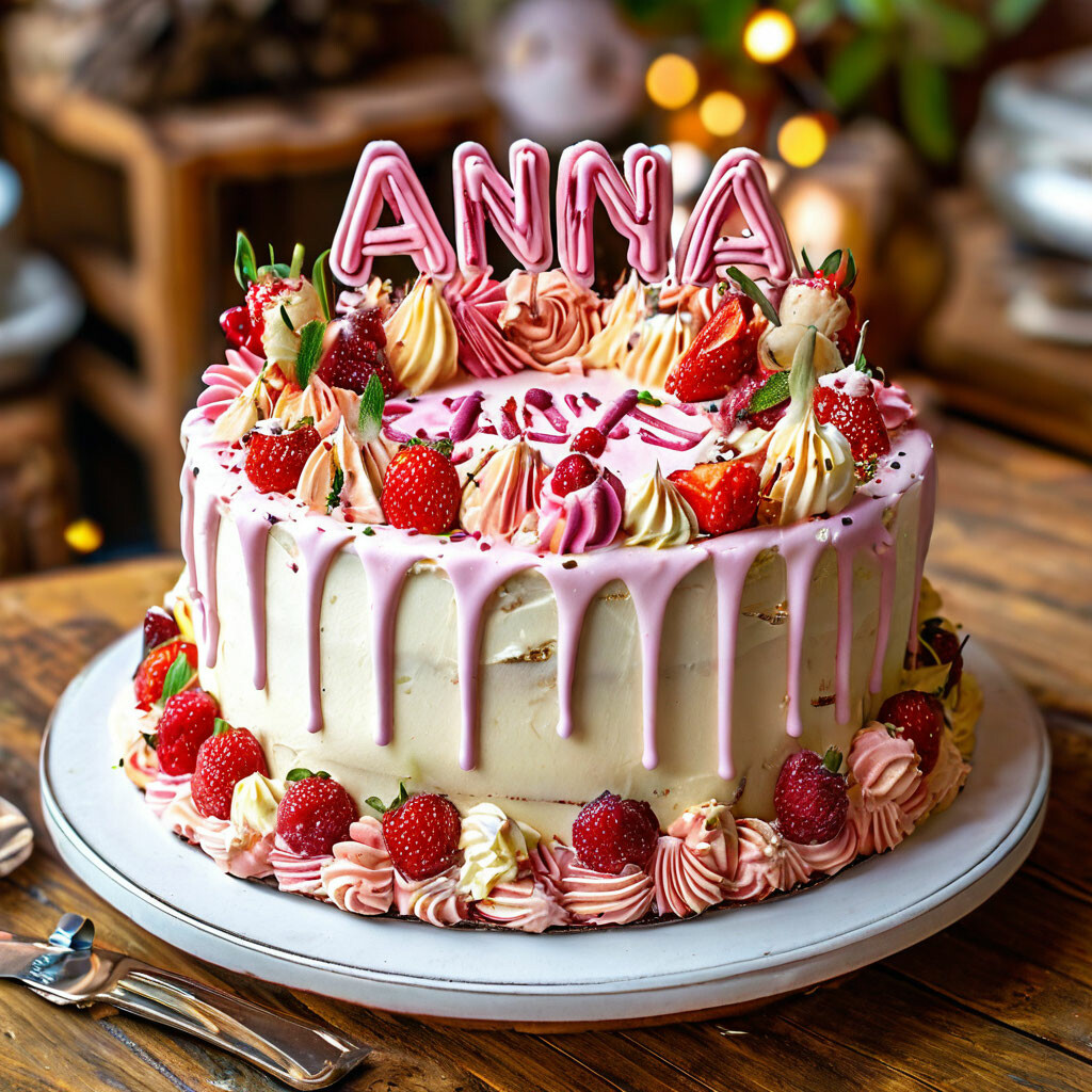 "Birthday cake with the inscription "Anya"" — image created in Shedevrum