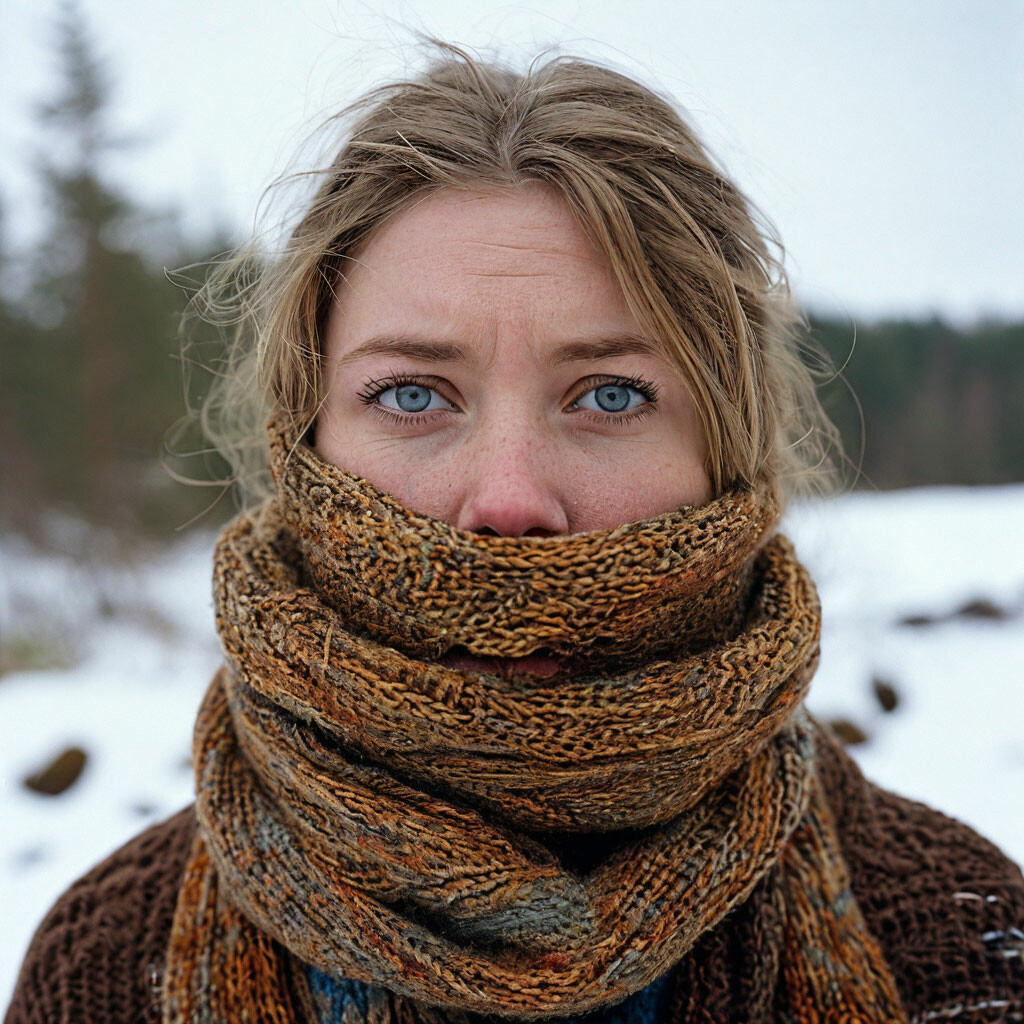 "Nordic stern face, tense tired dried …" — image created in Shedevrum