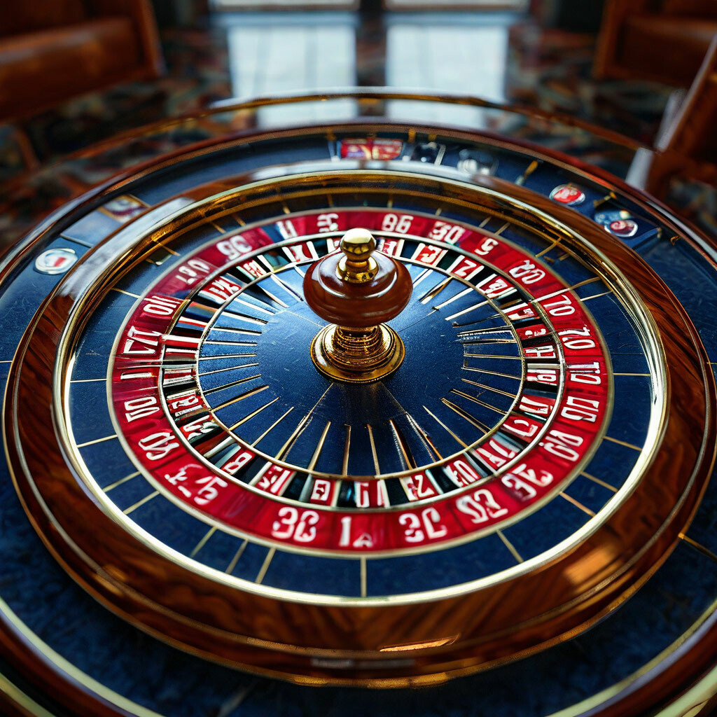 «Casino top side view of a round roulette table the ball rolls along ...