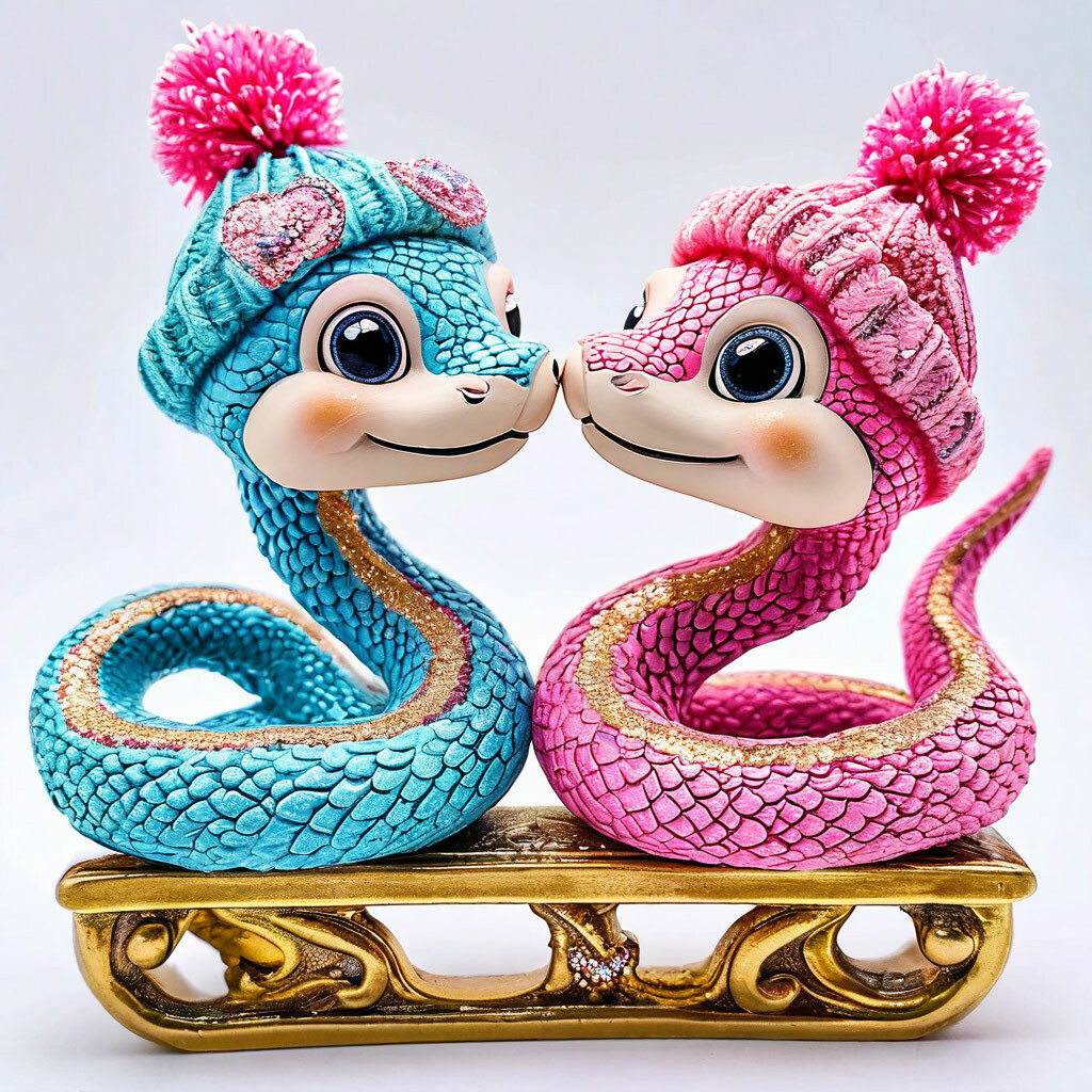 "A fairy tale two cute funny loving snakes (one pink snake and the ...