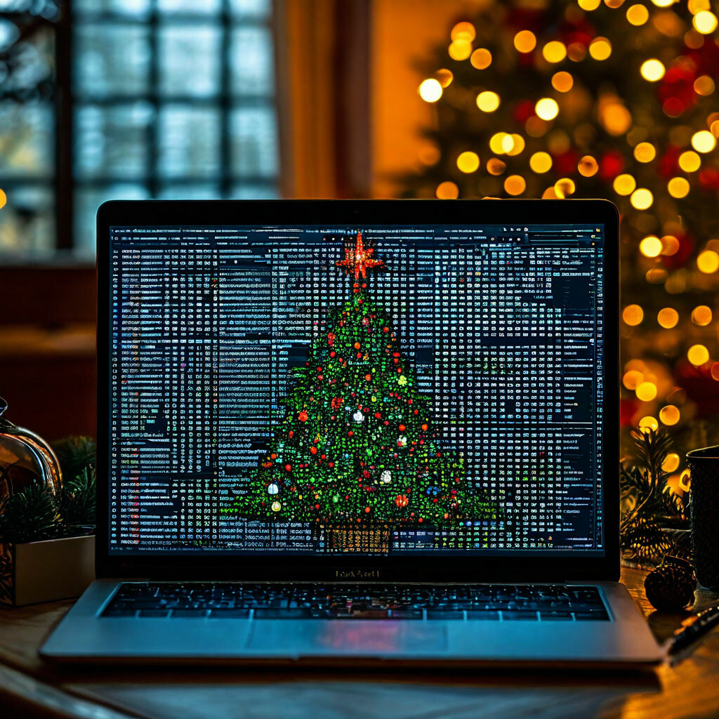 "The Programmer's Christmas Tree A Christmas tree on a laptop screen ...