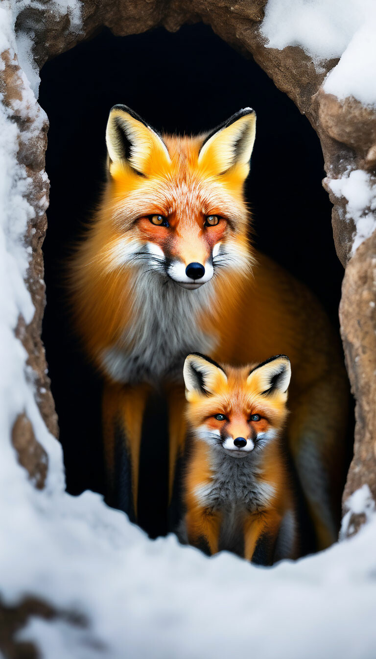 "Fox with cubs near the burrow macro photography forest on the ...
