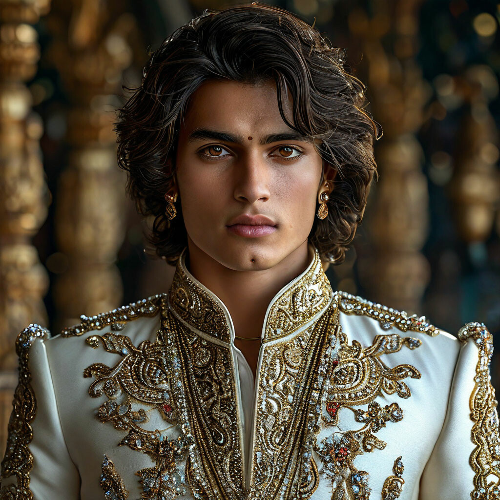 "A very handsome Hindu raja in a rich white wedding suit embroidered ...