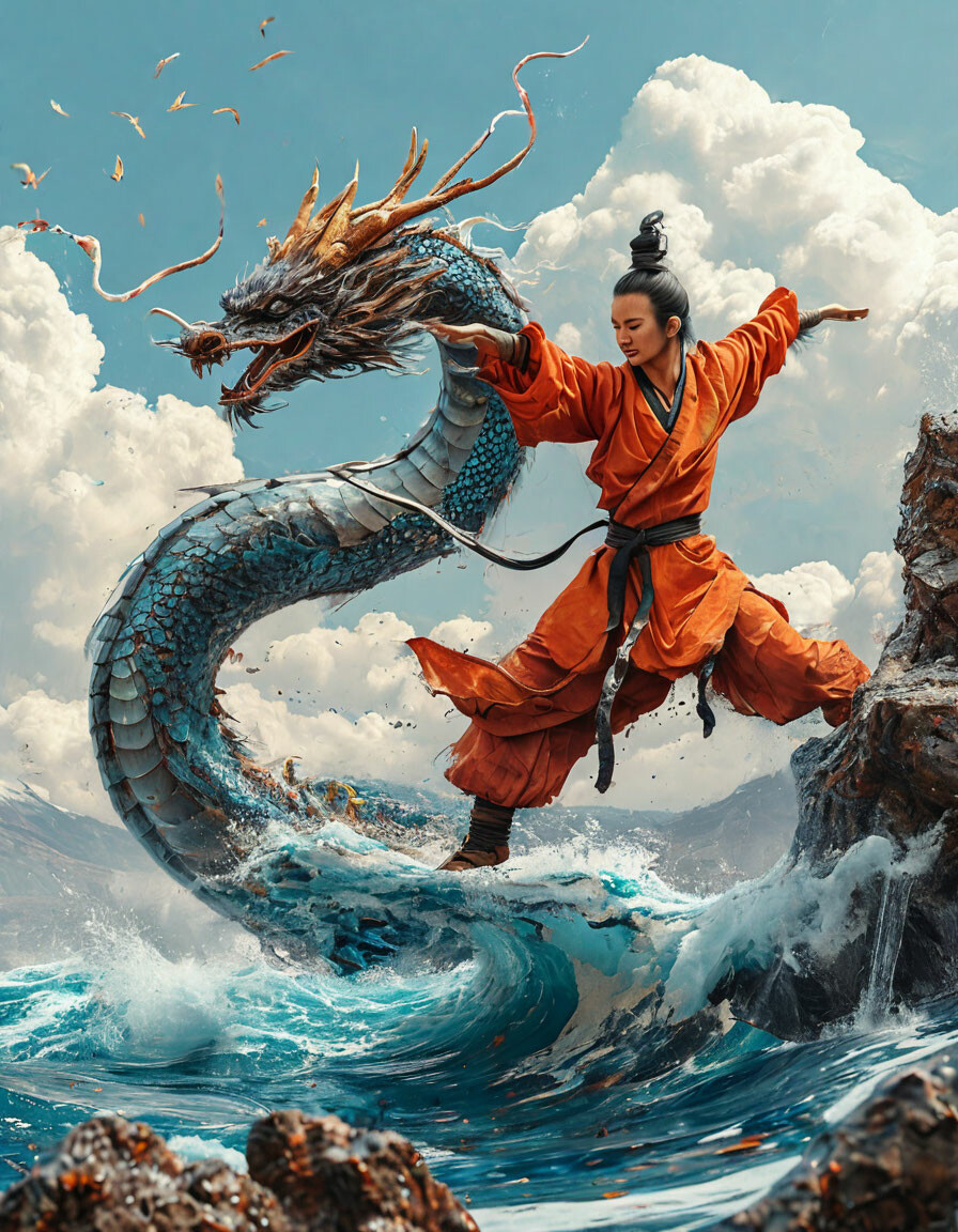 "⌛️☯️ Yin and Yang large Shaolin on a small dragon in the Constellation ...