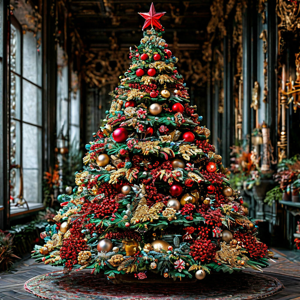 "Avant-garde Christmas tree, lots of small details, high detail ...