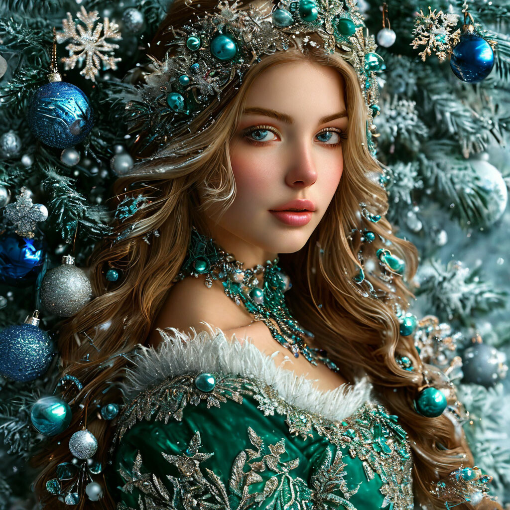 "Sapphire- emerald mood New Year's fantasy Snowflakes silver lace patterns …" — image created in ...