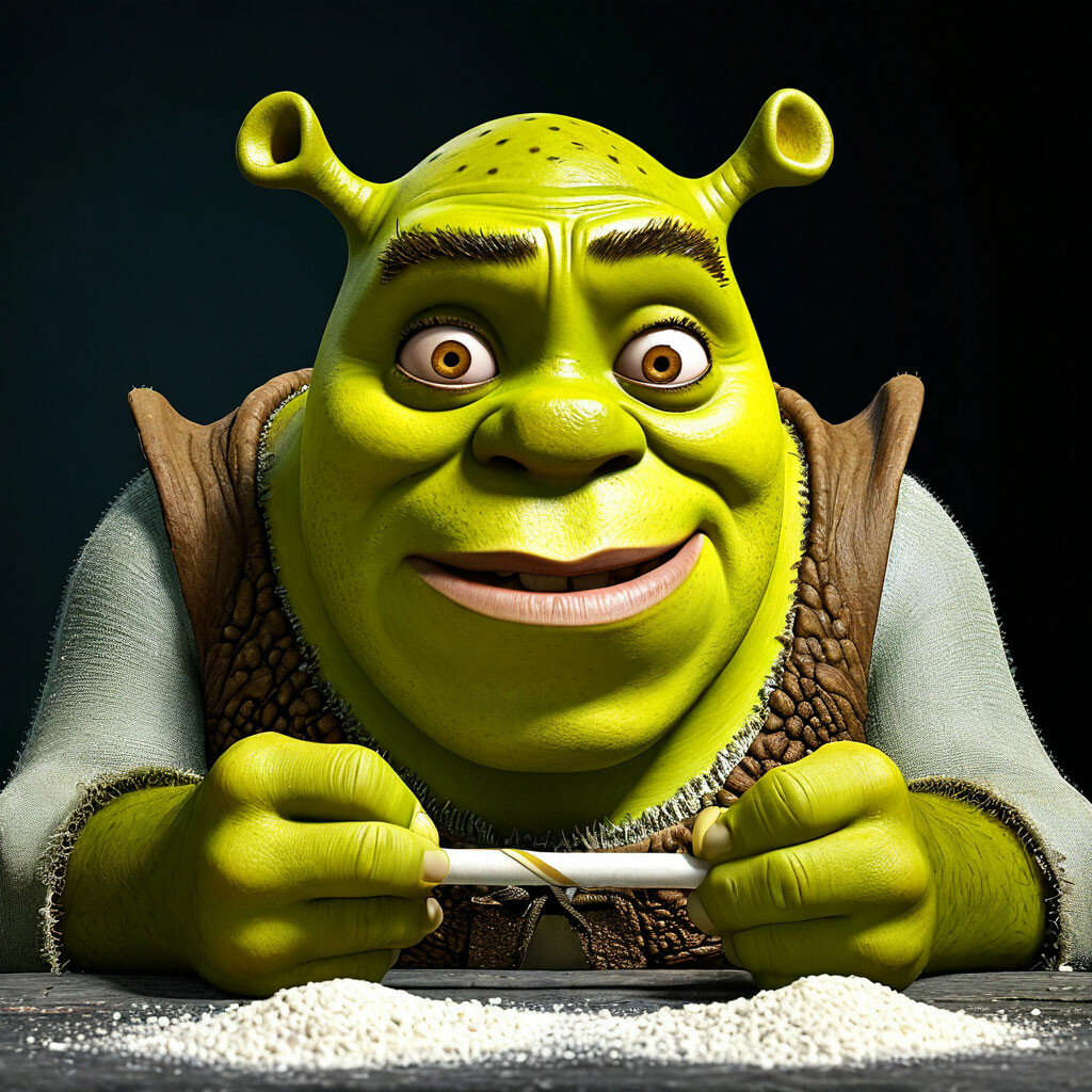 «Шрек с выпученными глзами и …» — картинка создана в Шедевруме