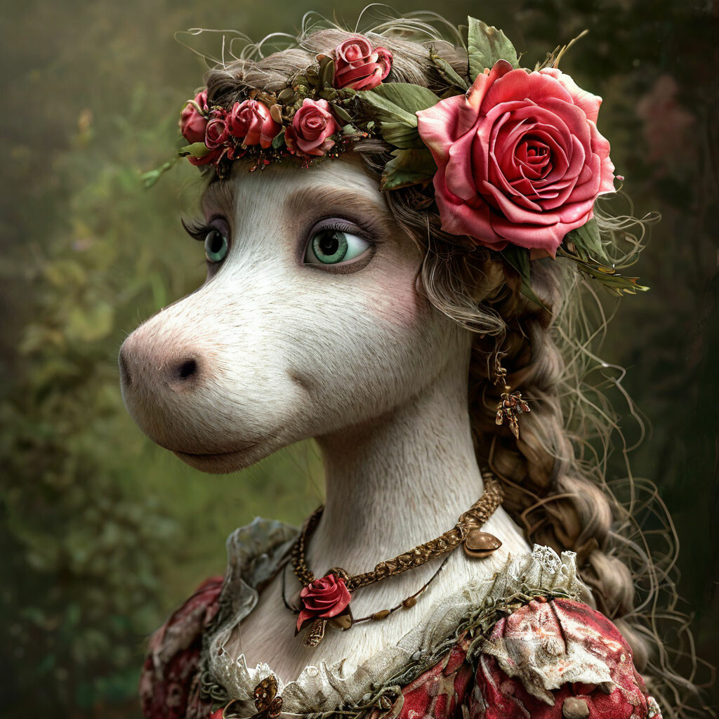 "The Snork maiden with a rose in her hair" — image created in Shedevrum