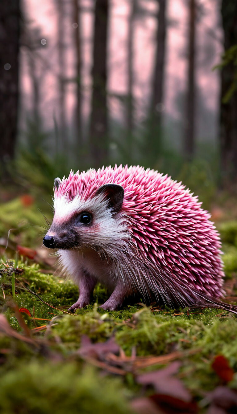 "Pink hedgehog in the forest. dynamic…" — image created in Shedevrum