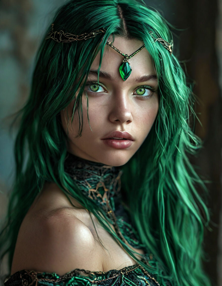 "Beautiful skinny sweet slender contented curvy Raven. green hair color ...