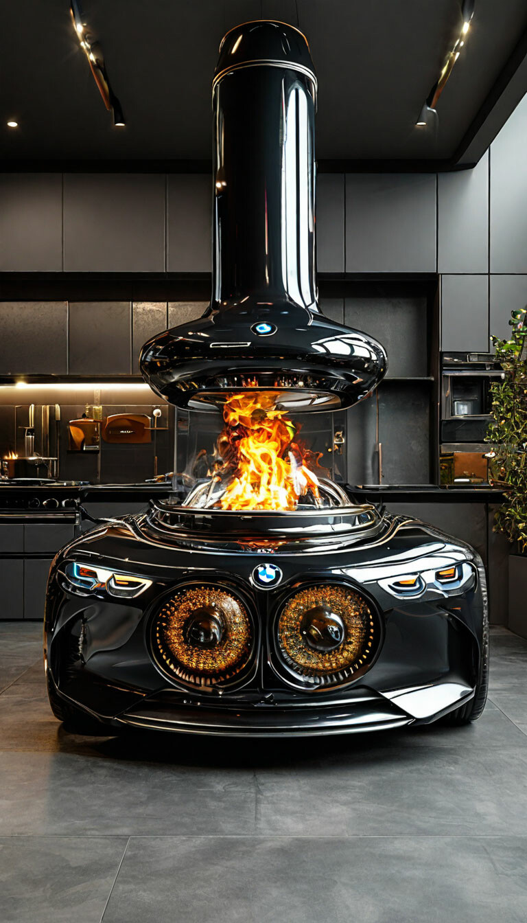 "A kitchen stove in the form of a BMW car, futurism" — image created in ...