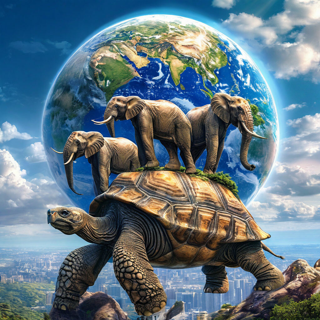 "🌼 Planet Earth on three elephants standing on a huge turtle ...