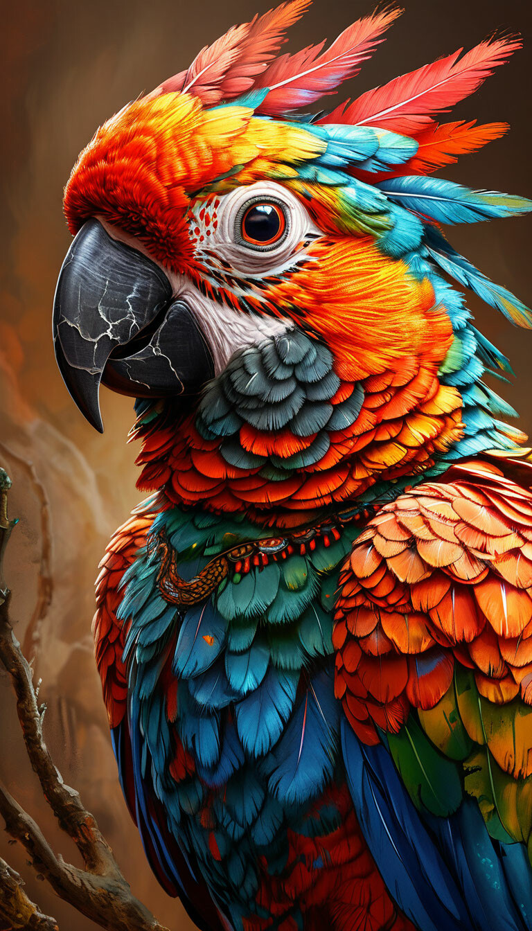 "Dragon parrot, lots of colors, warm tones" — image created in Shedevrum