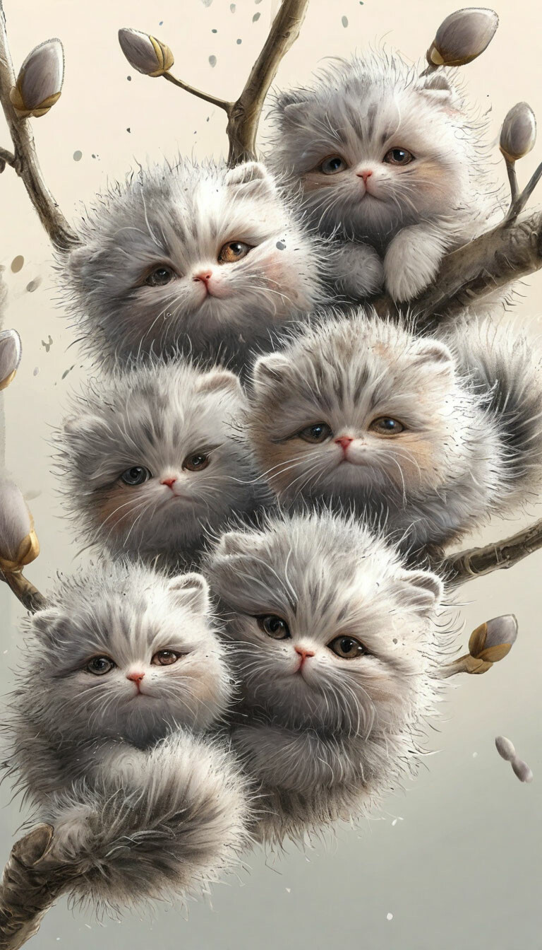". on a willow branch are fluffy gray buds in the shape of many tiny ...