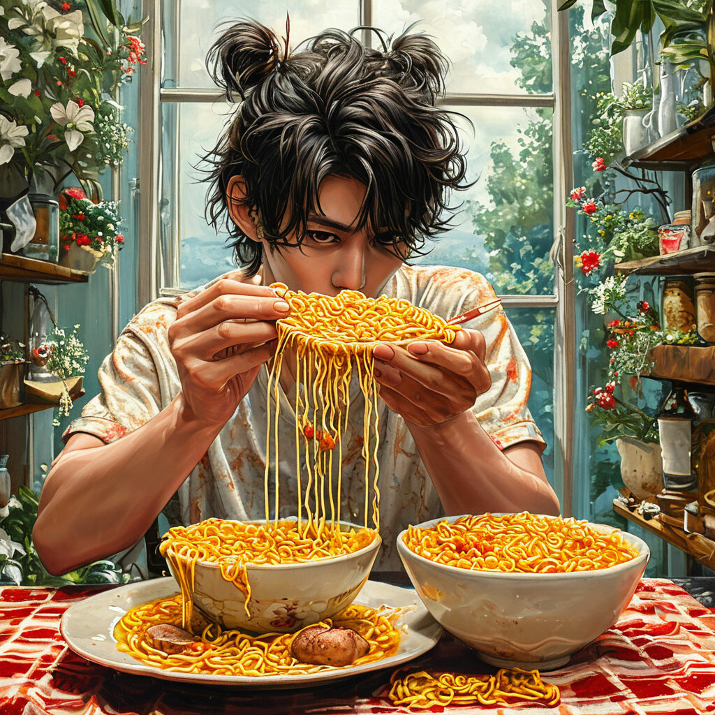 "A doshik is eating a doshik next to a doshik" — image created in Shedevrum