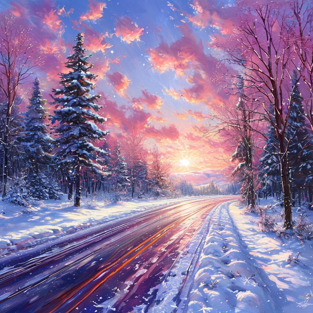 "On the road in a straight line, …" — image created in Shedevrum