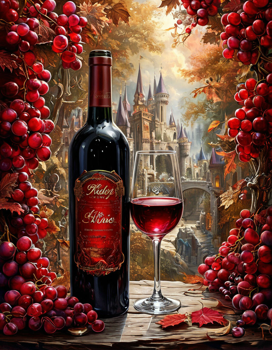 "Magic wine, a study in crimson tones" — image created in Shedevrum