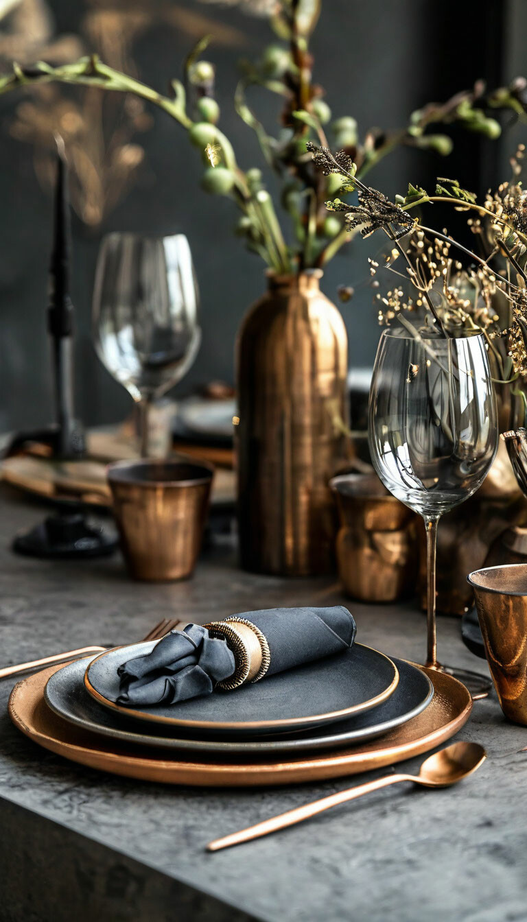 "Interior photography of details modern design, table setting, copper ...