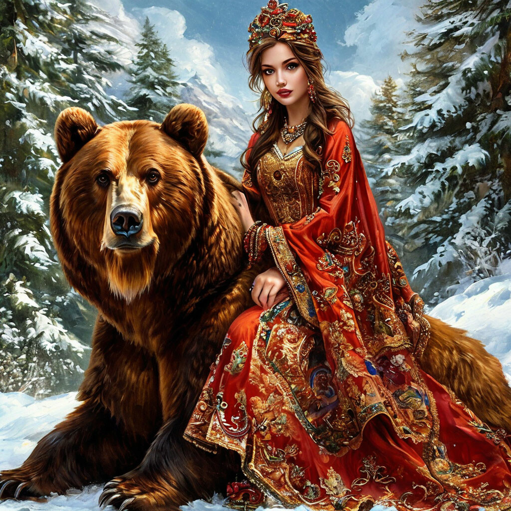 "Russian beauty on the bear" — image created in Shedevrum