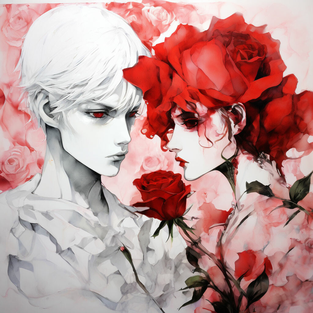 ". anime rose vs rose, perfectionism, albinism, chiaroscuro, mother-of ...