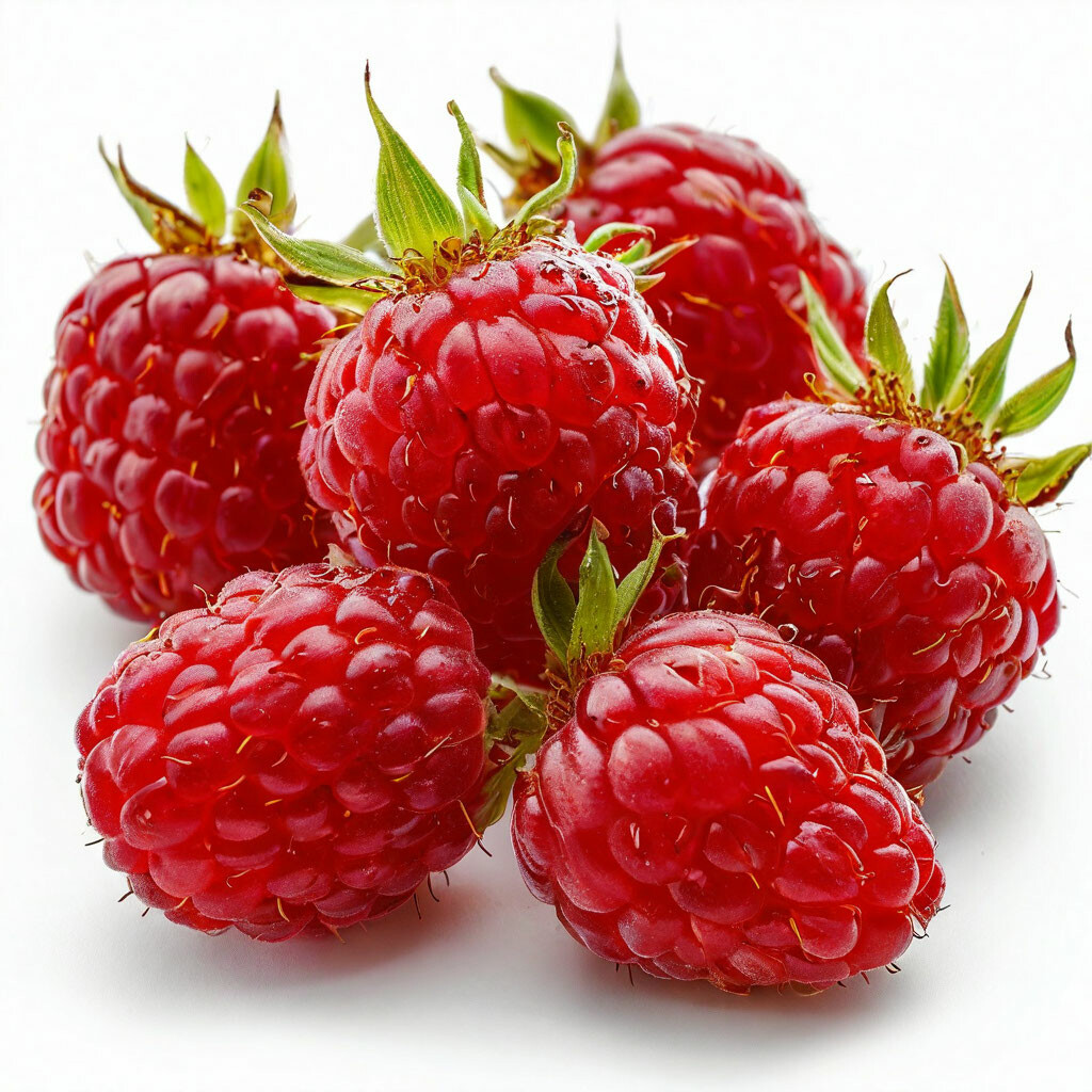 "Juicy large raspberries on a white …" — image created in Shedevrum