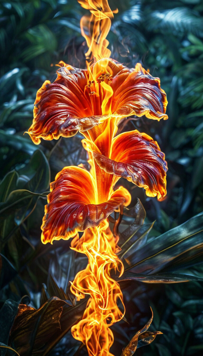"Tropical flower made of fire 4k …" — image created in Shedevrum