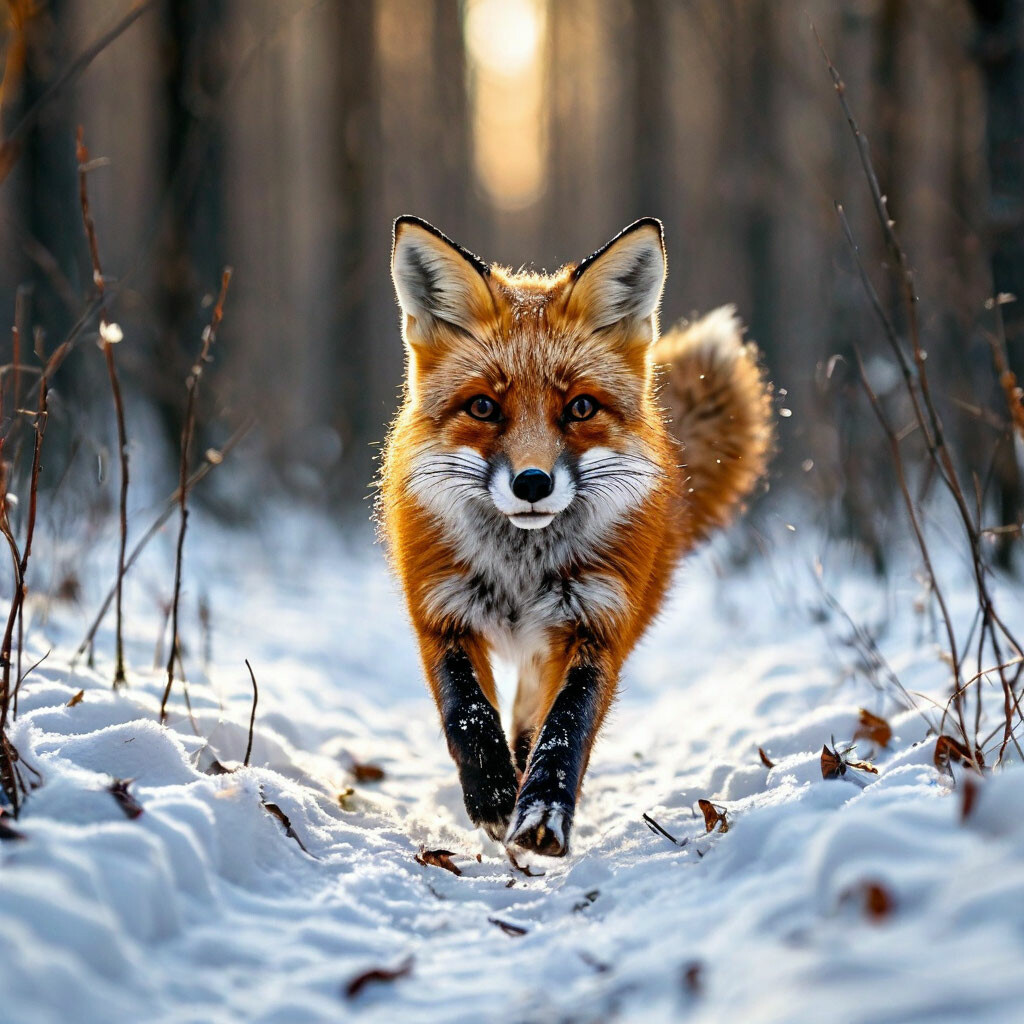 beautiful fox running in the …" — image created in Shedevrum