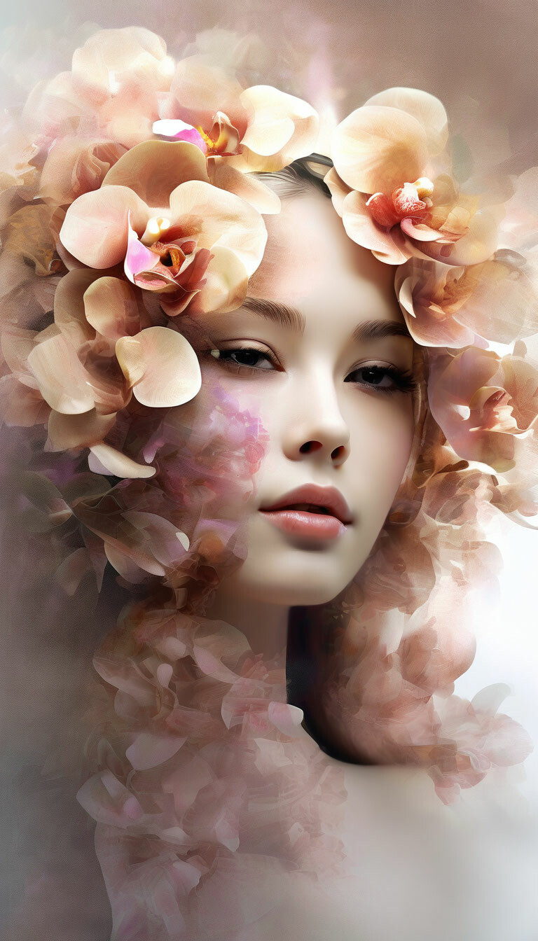 "Orchid flowers 5D HDR,sea sand spectral drawing computer graphics ...