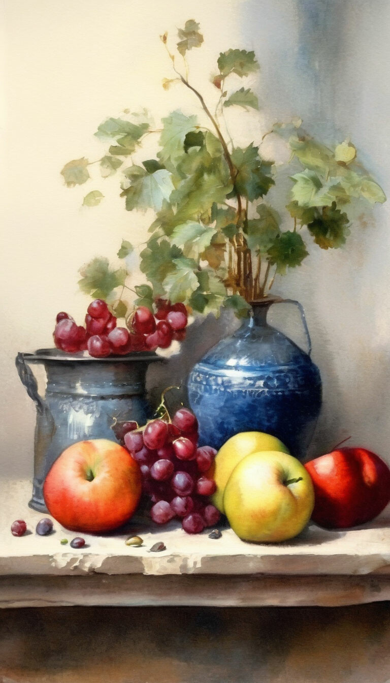 "Still-life watercolour Louise Ingram Rayner" — image created in Shedevrum