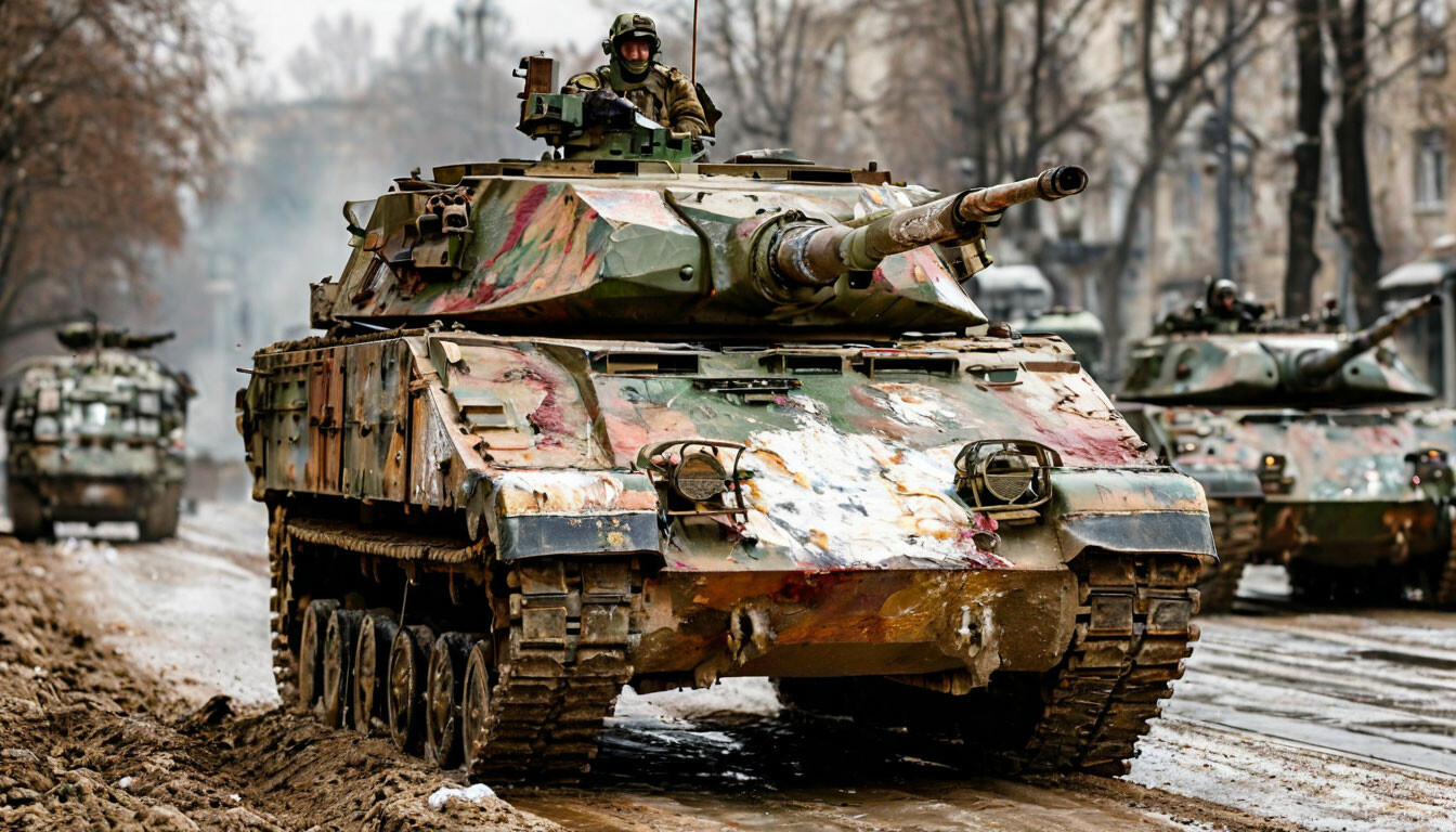 "Armored combat vehicles, drivers at …" — image created in Shedevrum