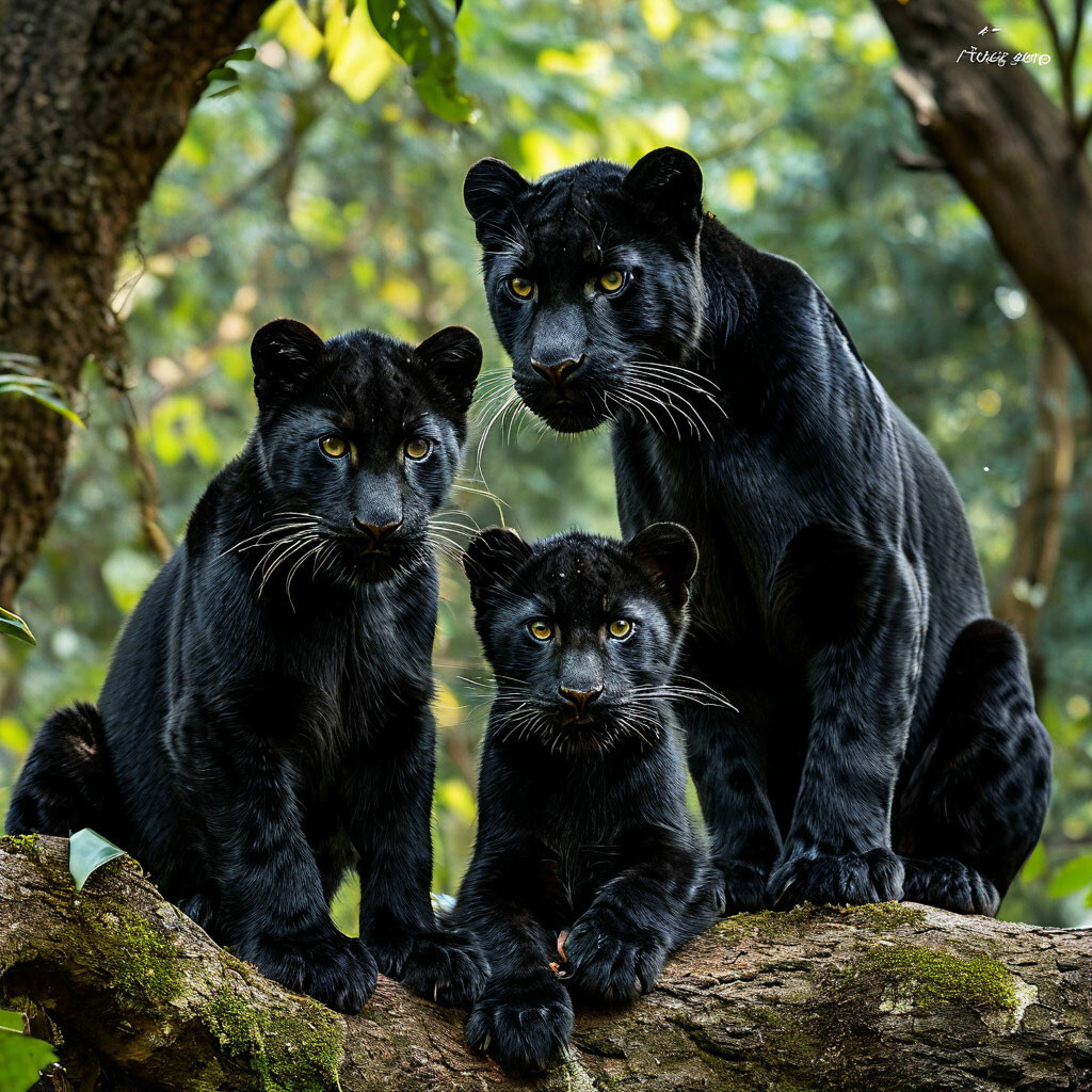 "A family of black panthers in the …" — image created in Shedevrum