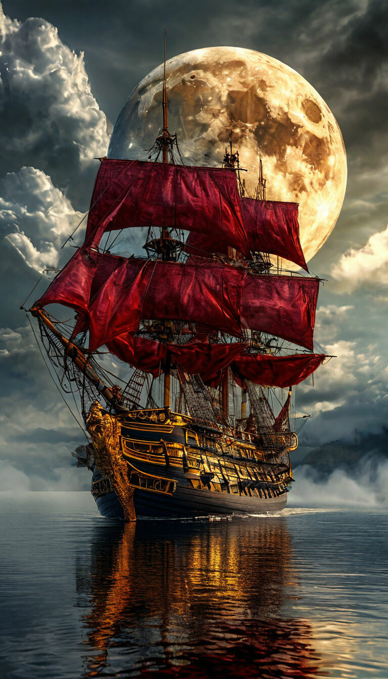 "A Baroque ship on the background of a…" — image created in Shedevrum