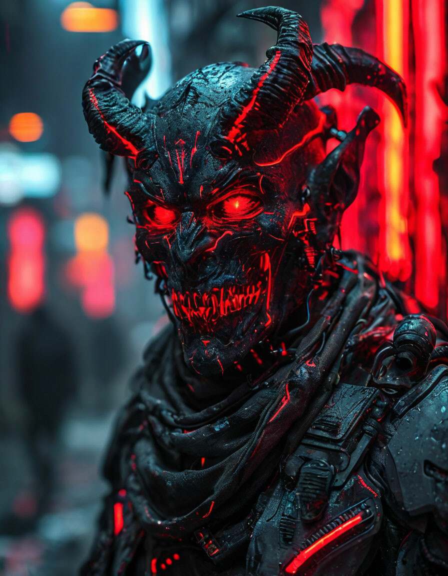 "Neon demon on a sulfur background …" — image created in Shedevrum