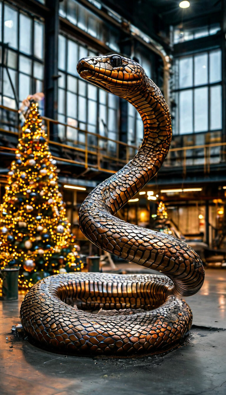 "A large beautiful metal snake inside a large metallurgical plant near ...