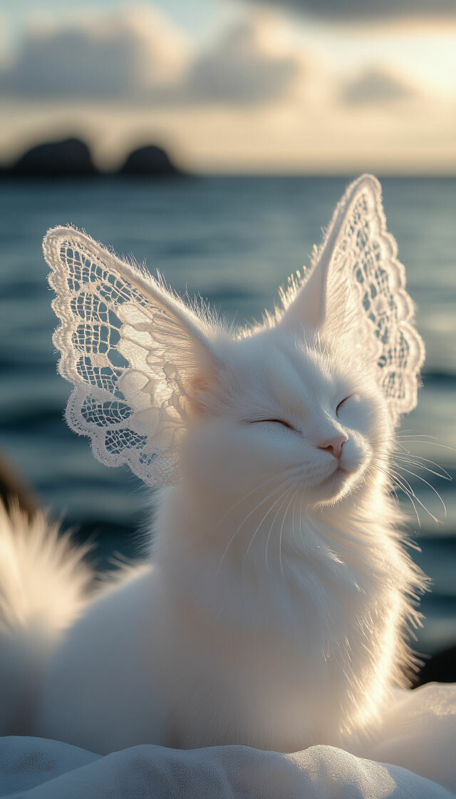 "Anthropomorphic ears in one elegant line , in the shape of white lace ...