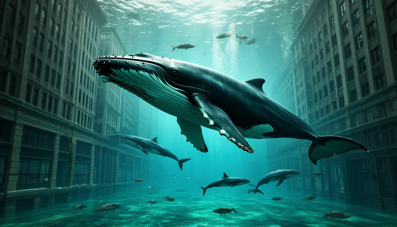 "Whale and fish swim in the middle of the city, post-apocalyptic ...