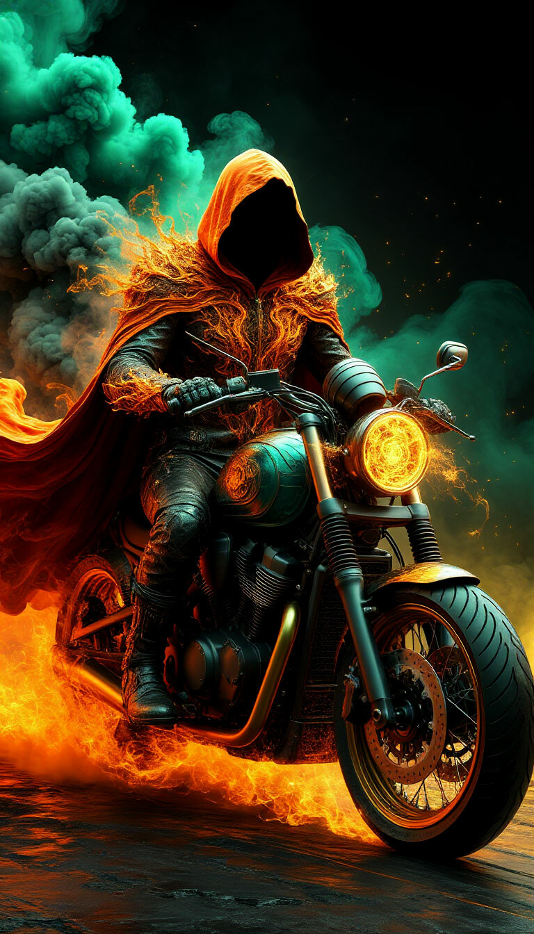 "For Smoke_Smoke distant view phantasmagoria ghost rider in a fiery ...