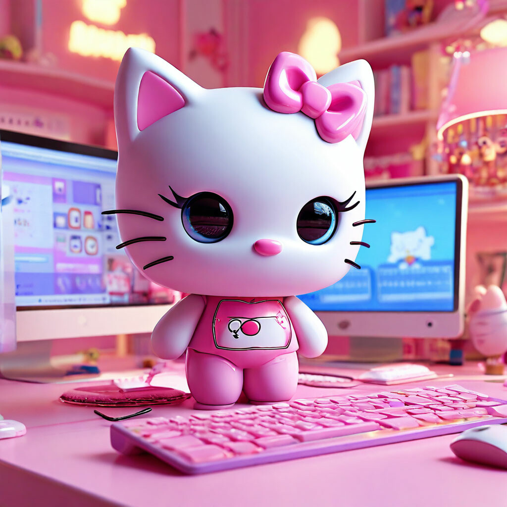 "Hello kitty 3D is realistic, cute, long black eyelashes are extended ...