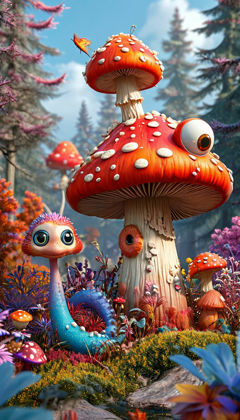 "Fluffy multicolored cartoon worms, big cute eyes, fluffy multicolored ...