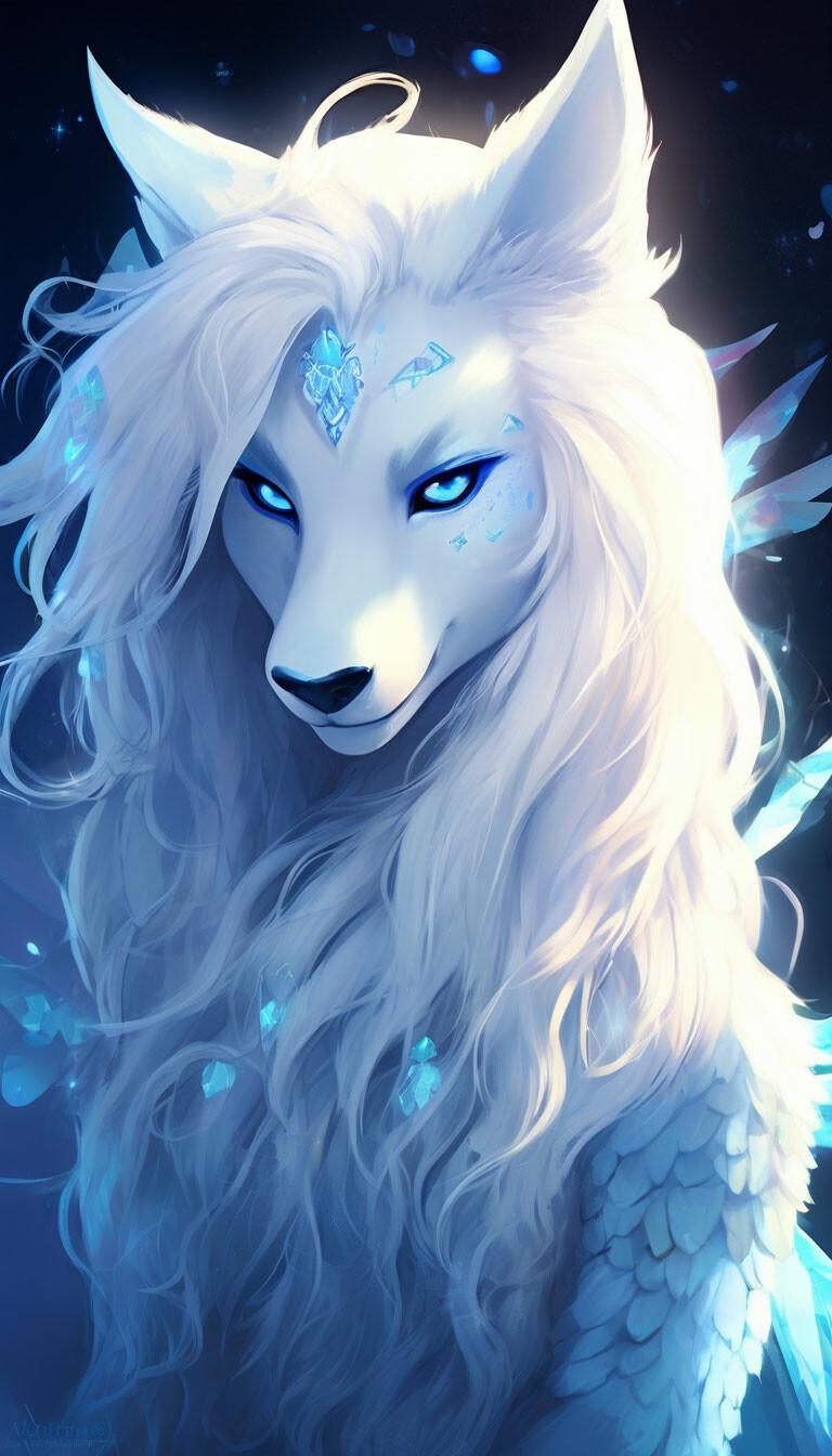 "Falvie,dragon pony-lioness-arctic fox female, hairline,white long mane ...
